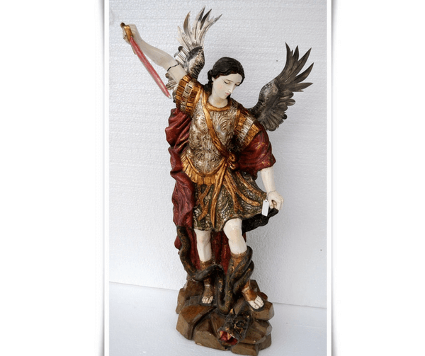 Arcángel San Miguel en madera tallada y policromada | Antigüedades El ... Arcángel San Miguel en madera tallada y policromada | Antigüedades El ...