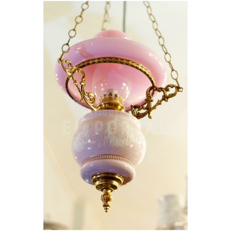 Quinqué Lámpara de porcelana y bronce