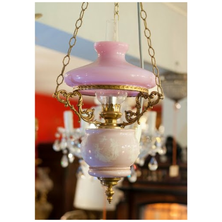 Quinqué Lámpara de porcelana y bronce