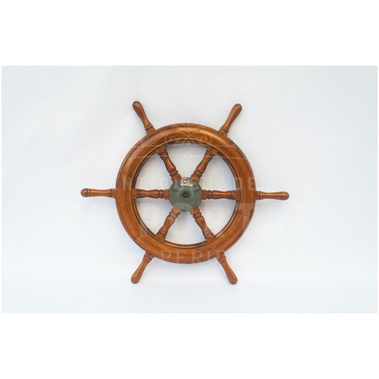 Timón de Barco de madera con bronce | Antigüedades El Portal